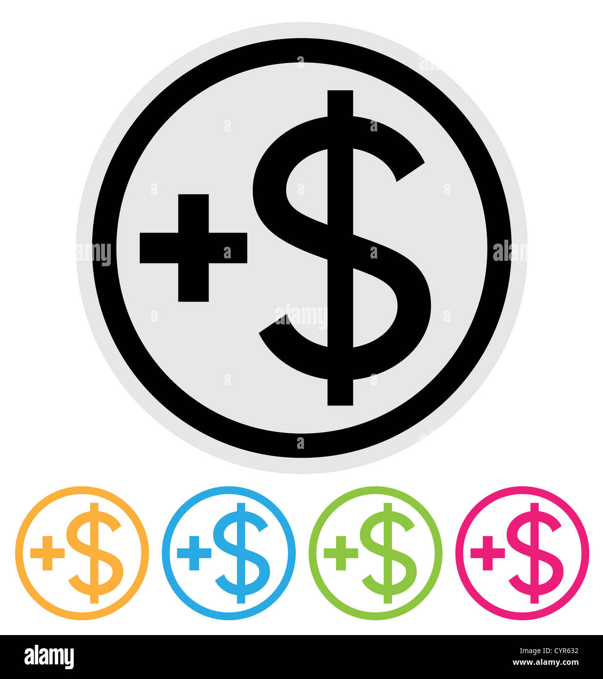 plus dollar button isolated on white Stock Photo - Alamy