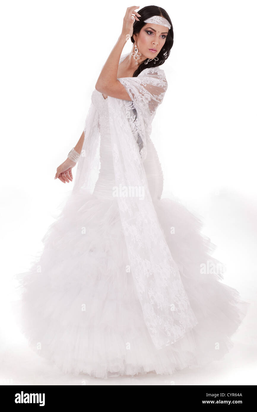Beautiful bride full length over white background Stock Photo - Alamy
