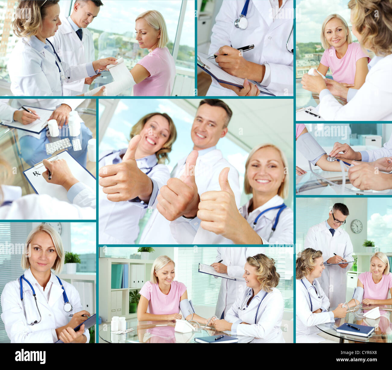 Collage of confident practitioners and patient in hospital Stock Photo ...