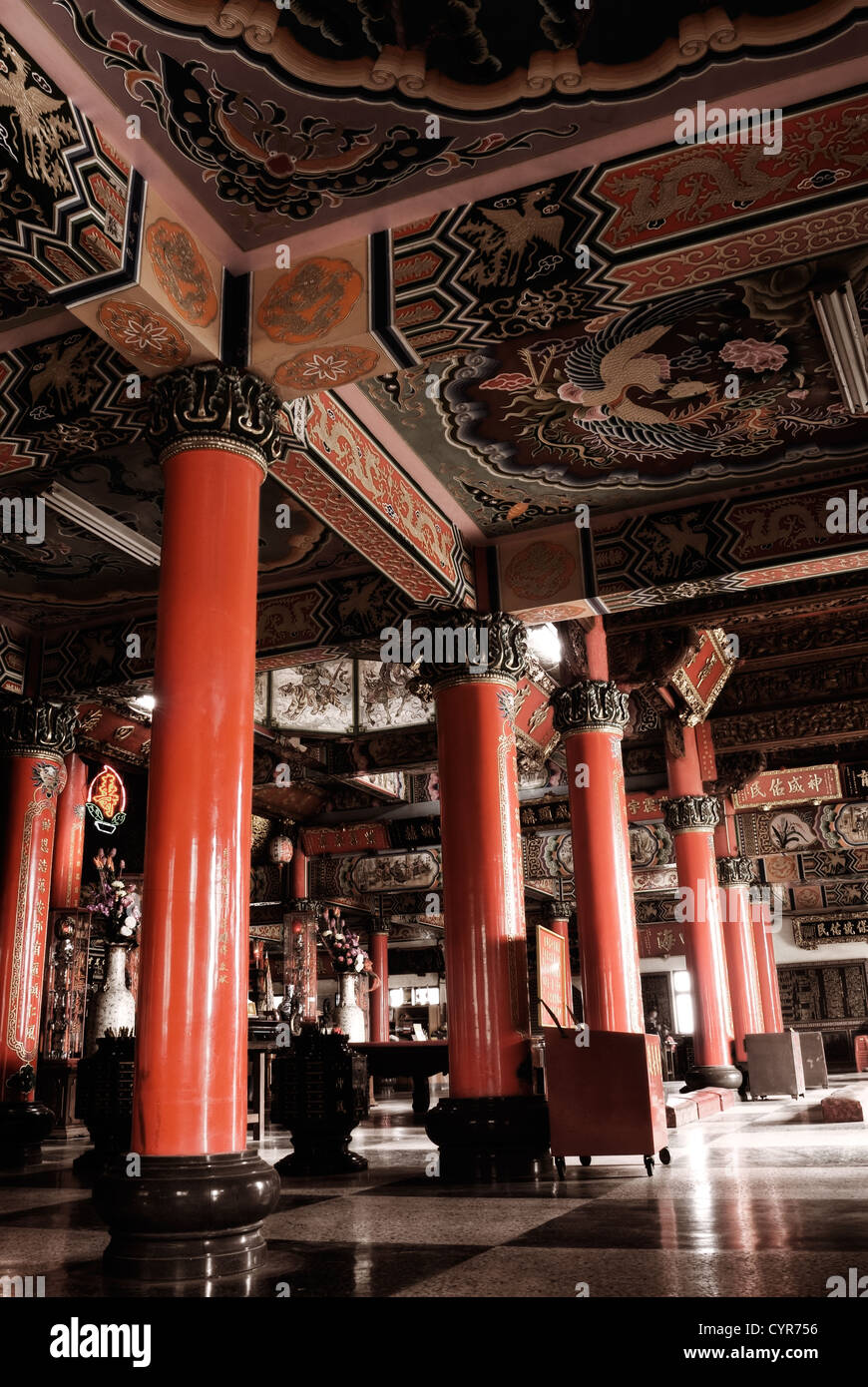 Traditional building interior structure of Chinese temple with ...