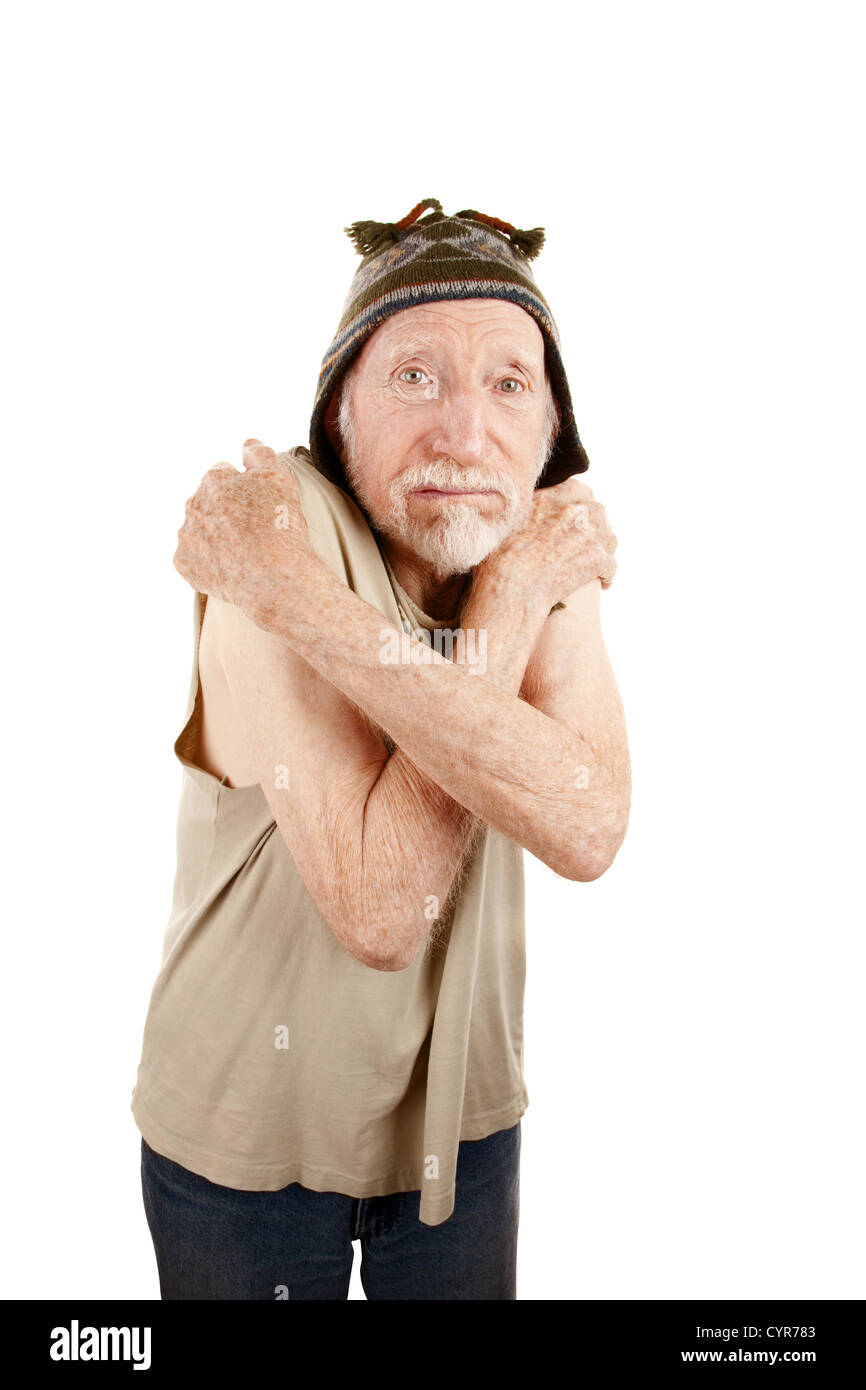Ragged elderly man in t-shirt and knit cap Stock Photo - Alamy