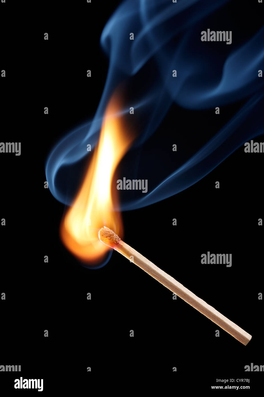 matchstick with flame on black background Stock Photo - Alamy