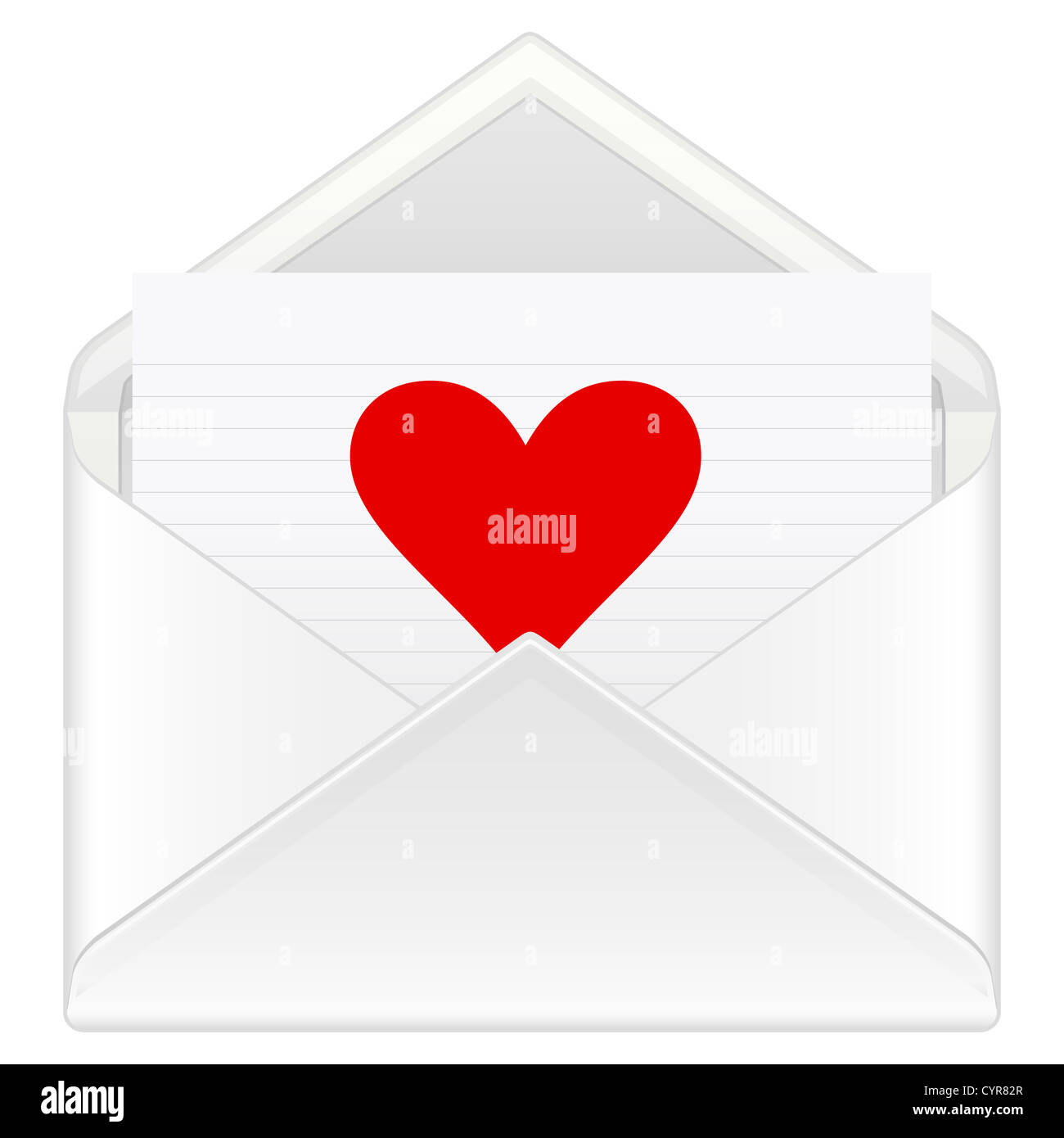 Open envelope containing heart symbol on a white background. Vector ...