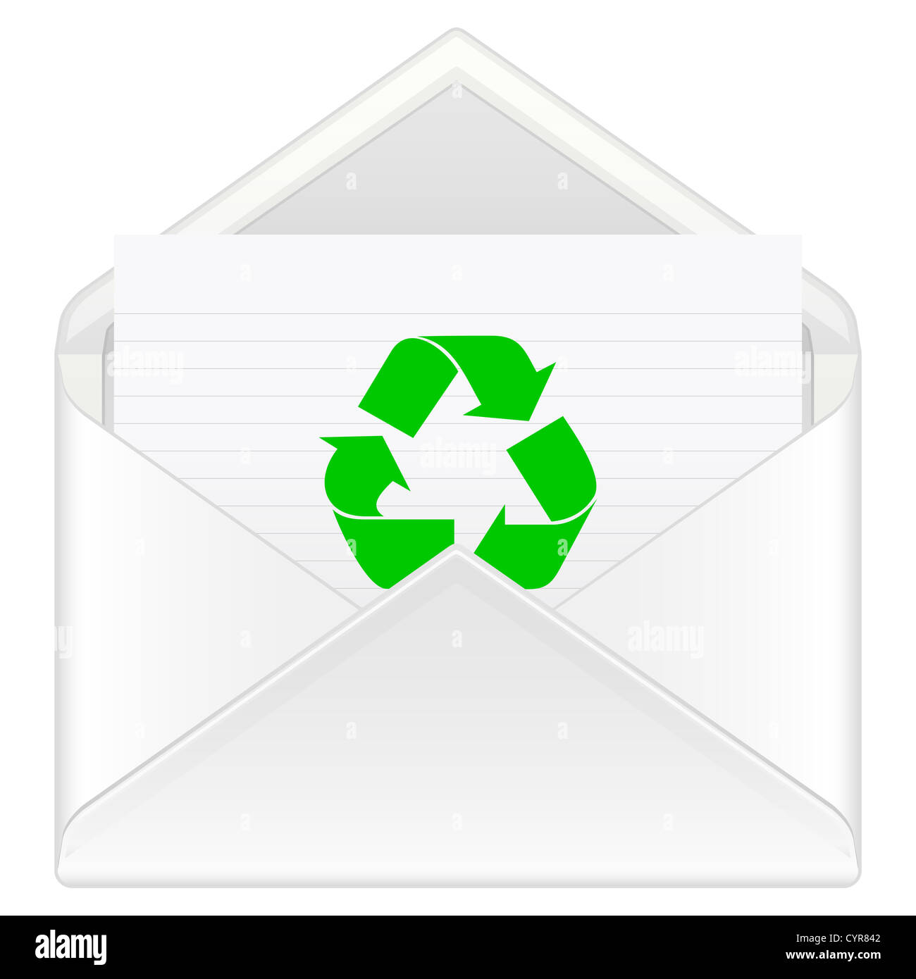 Open envelope containing recycle symbol on a white background. Vector ...