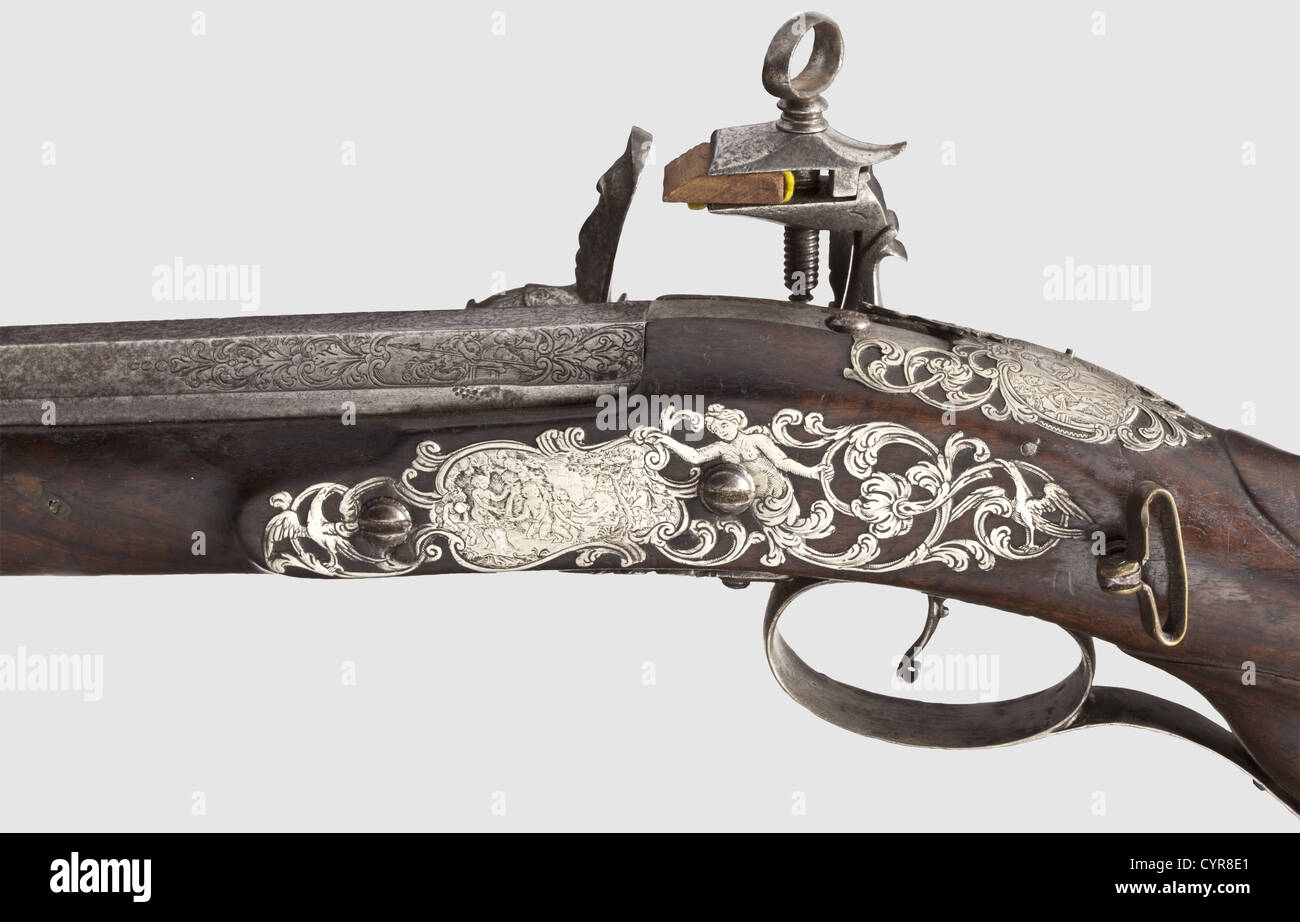 A snaphaunce musket,Spain/Italy,18th Century.Two-stage barrel,octagonal ...