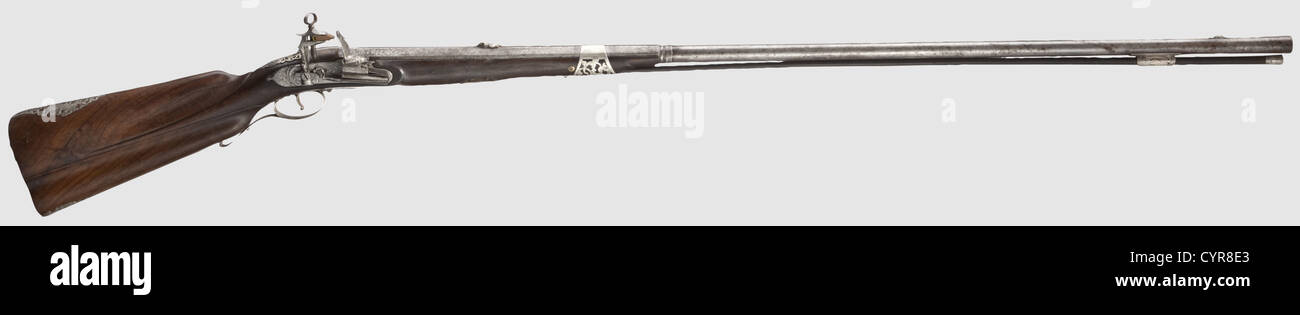 A snaphaunce musket,Spain/Italy,18th Century.Two-stage barrel,octagonal ...