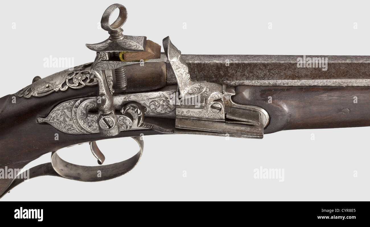 A snaphaunce musket,Spain/Italy,18th Century.Two-stage barrel,octagonal ...