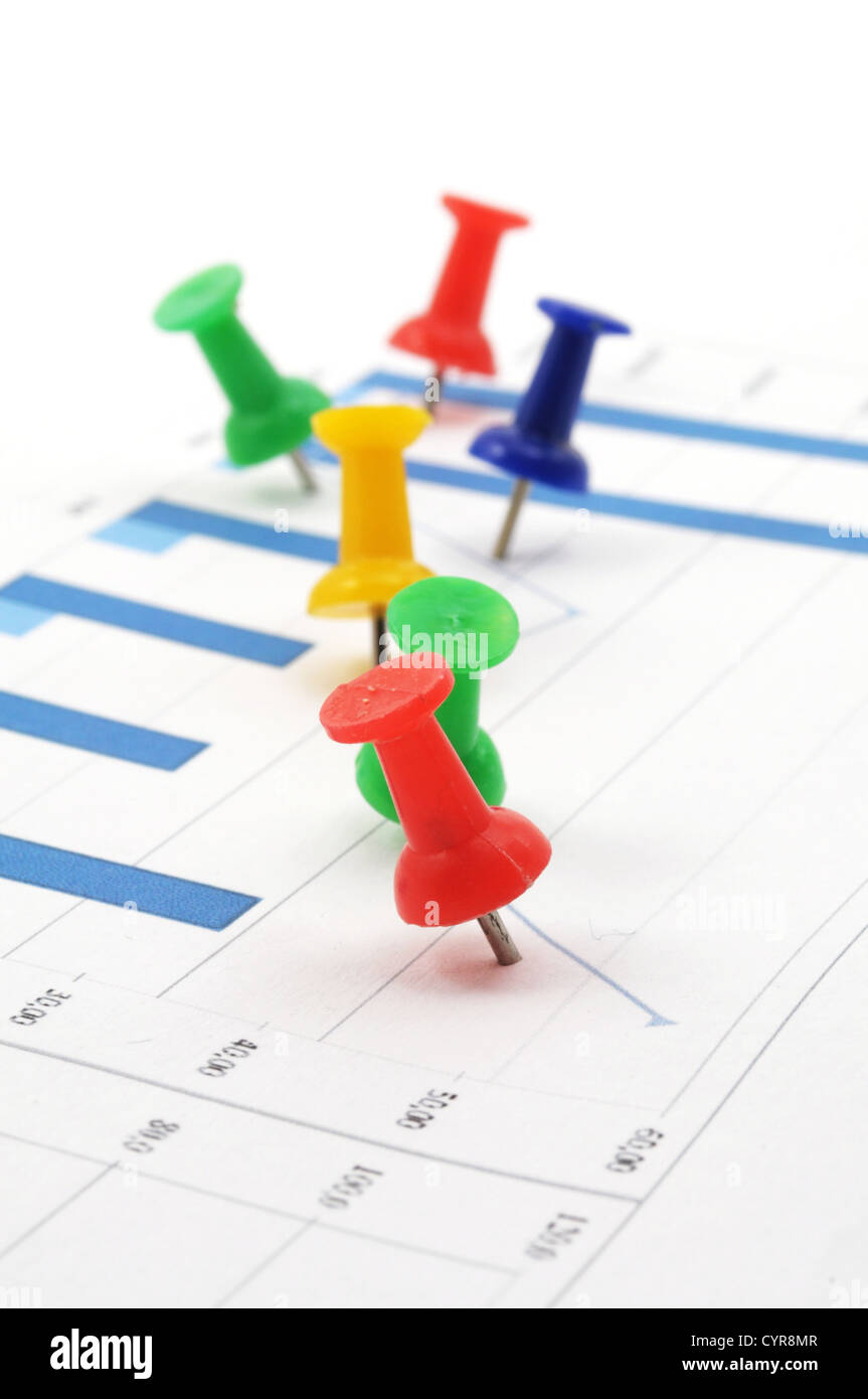 business growth chart with colorful pins on white background Stock ...