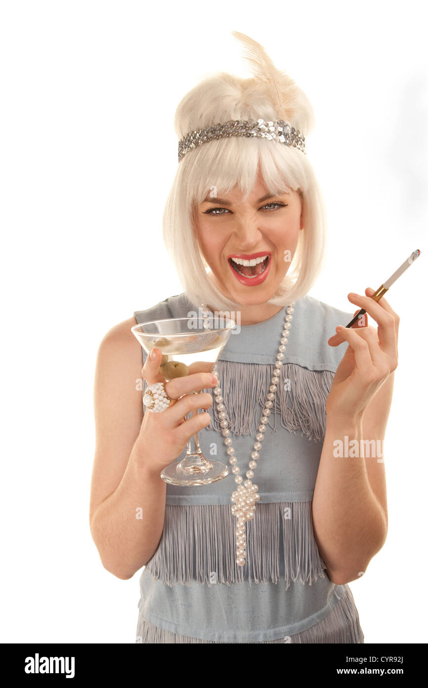 1920s Flapper Smoking And Drinking