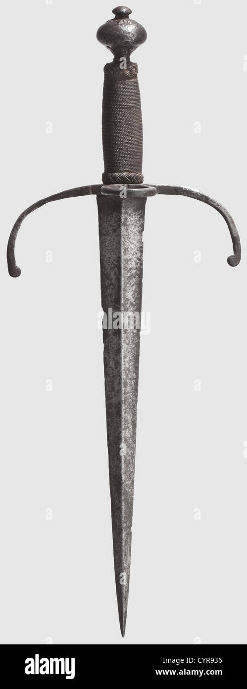 A German left-hand dagger, circa 1600 Double-edged blade of lightly ...