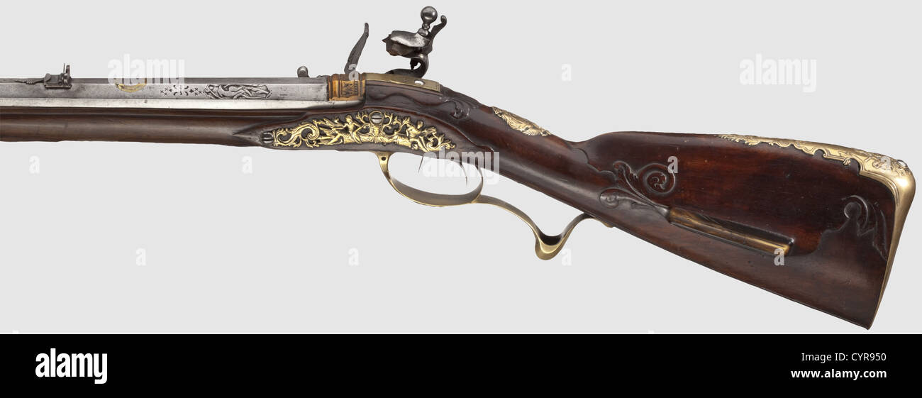 A heavy flintlock rifle,North German or Flemish circa 1720.Octagonal ...