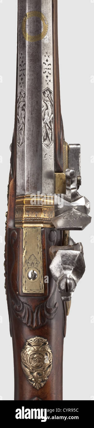A heavy flintlock rifle,North German or Flemish circa 1720.Octagonal ...