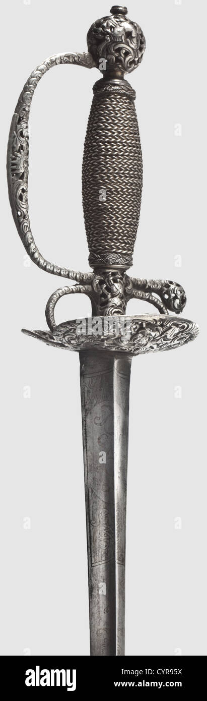A French silver small-sword,Paris,circa 1760 Broad thrusting blade of ...