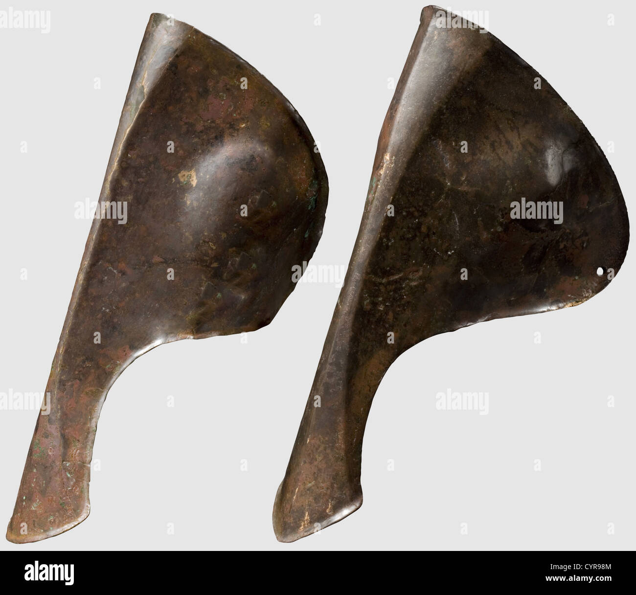 Two short Greek bronze greaves,5th/4th century B.C. Short,slender ...