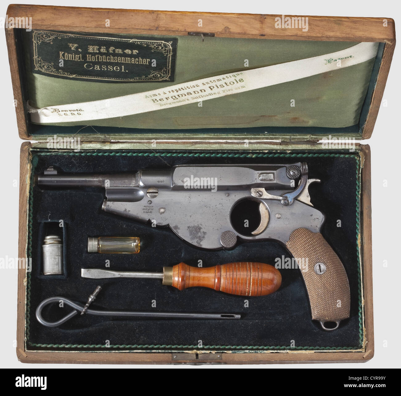 Bergmann mod. 1896 no. 3, in its case, cal. 6.5 mm Bergmann, no Stock ...