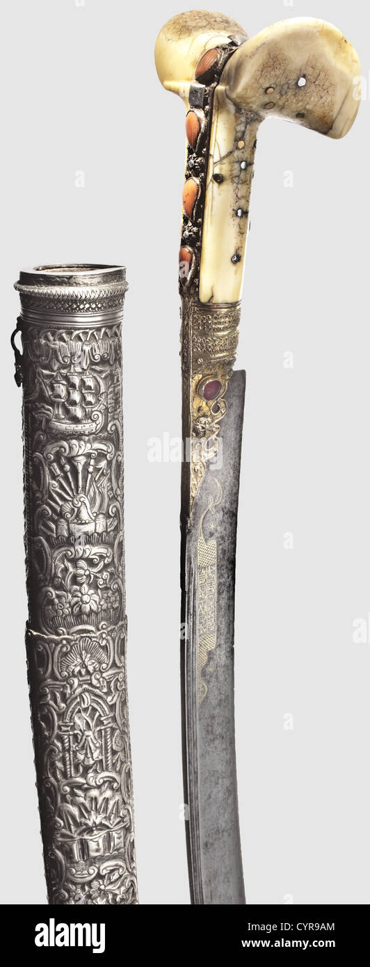 An Ottoman silver-mounted yataghan,dated 1830 Typical blade with double ...