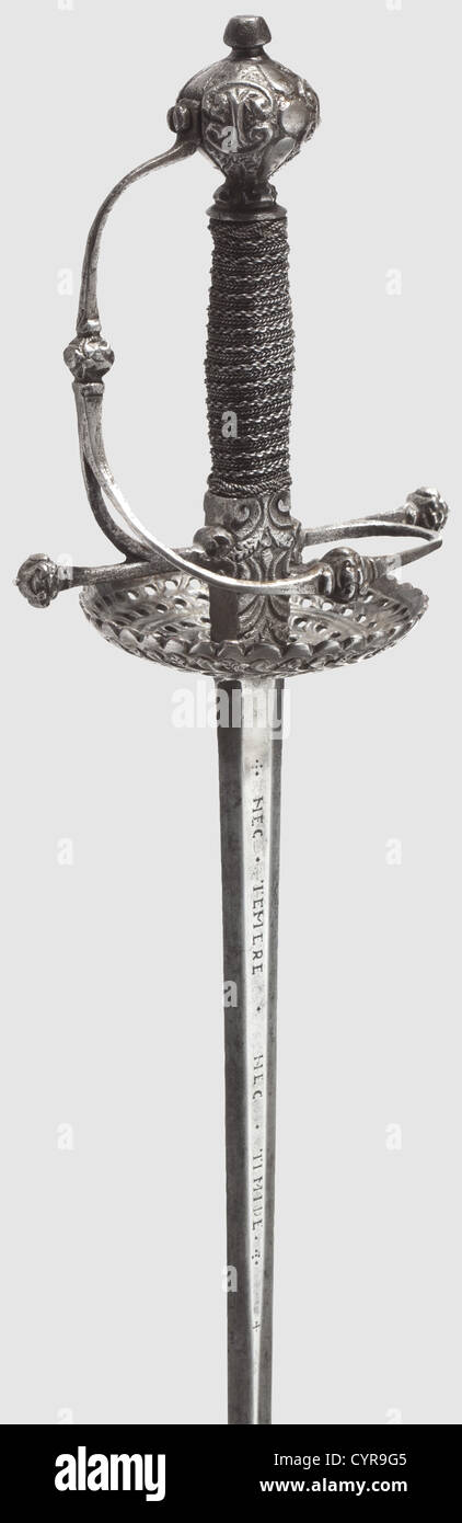 A Dutch or Danish cup-hilt rapier,early 17th century Straight blade of ...