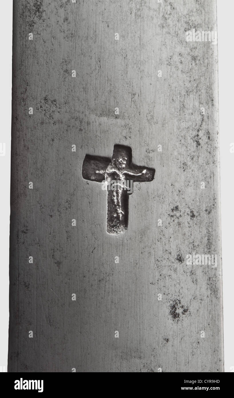 A German campaign sword, circa 1650 Straight blade with crucifix marks ...
