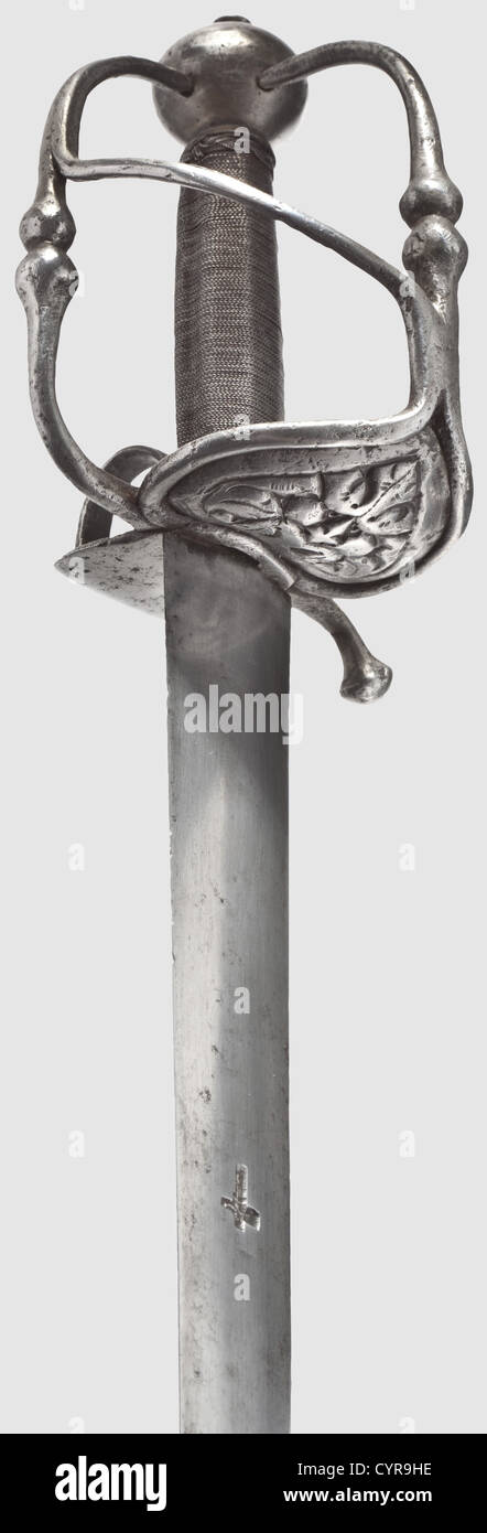 A German campaign sword, circa 1650 Straight blade with crucifix marks ...