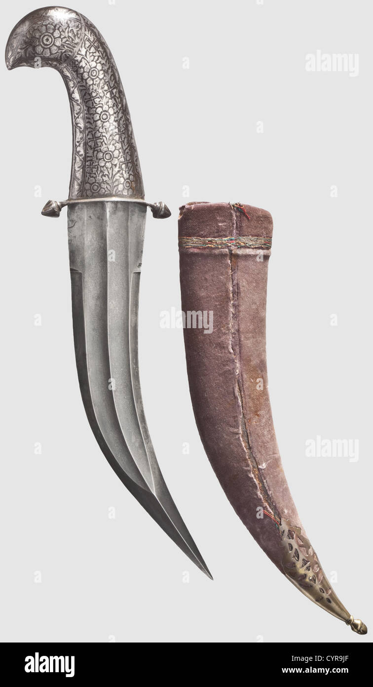 An Indian kandjar, 19th century Curved, double-edged wootz-Damascus ...