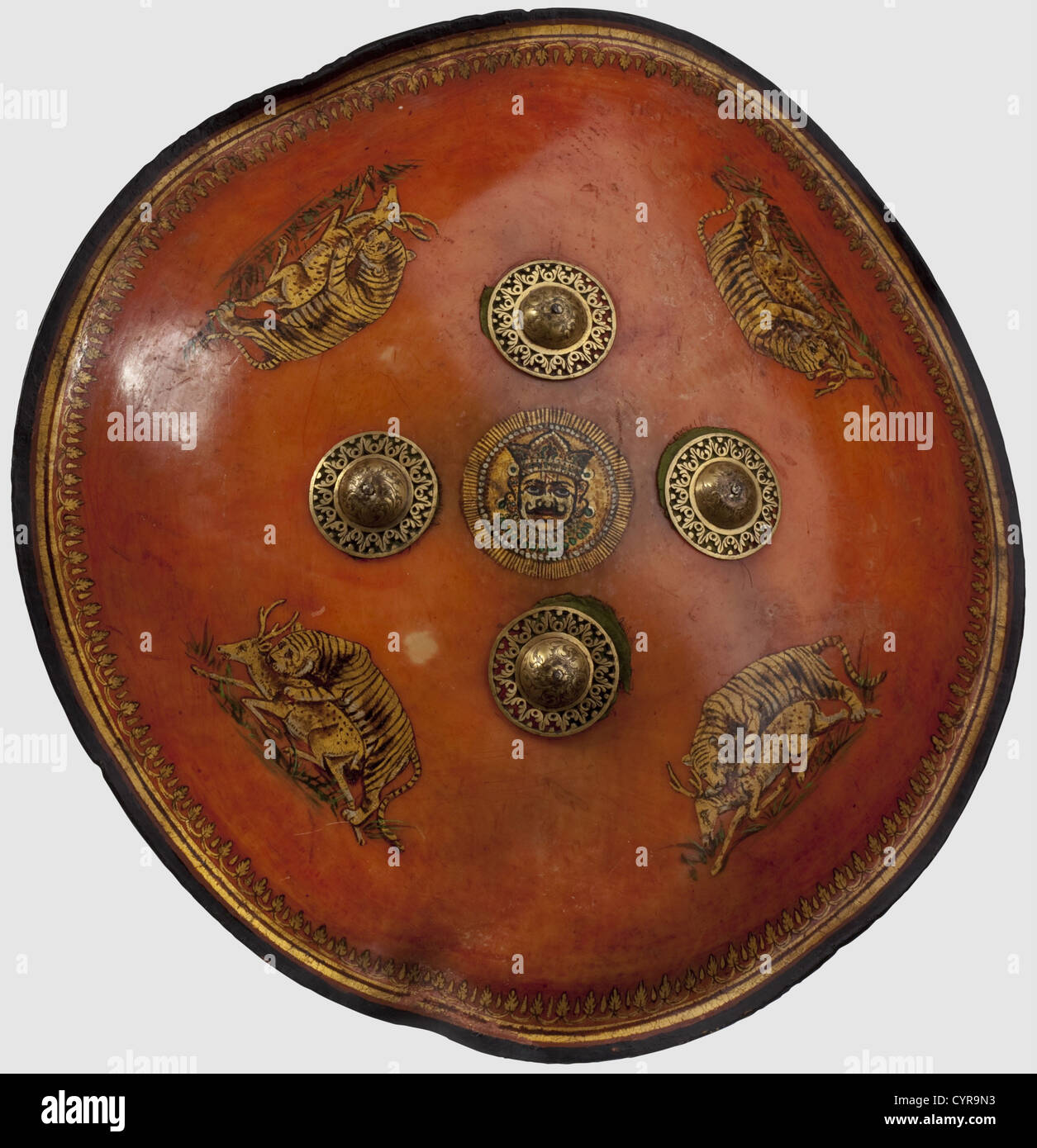 A shield,Rajasthan,19th century Cambered,painted leather shield ...