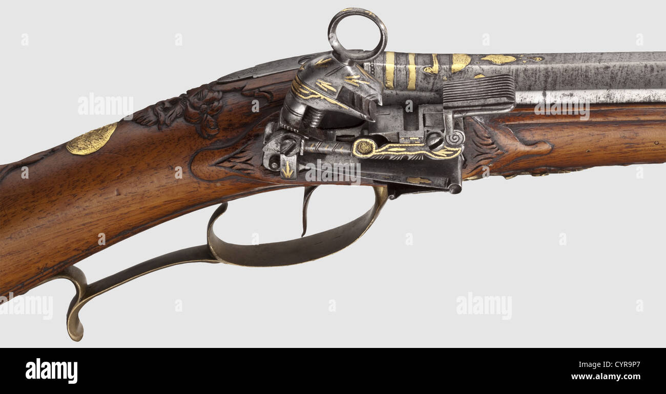 A miquelet-lock rifle,German,dated 1777.Slightly swamped,octagonal ...