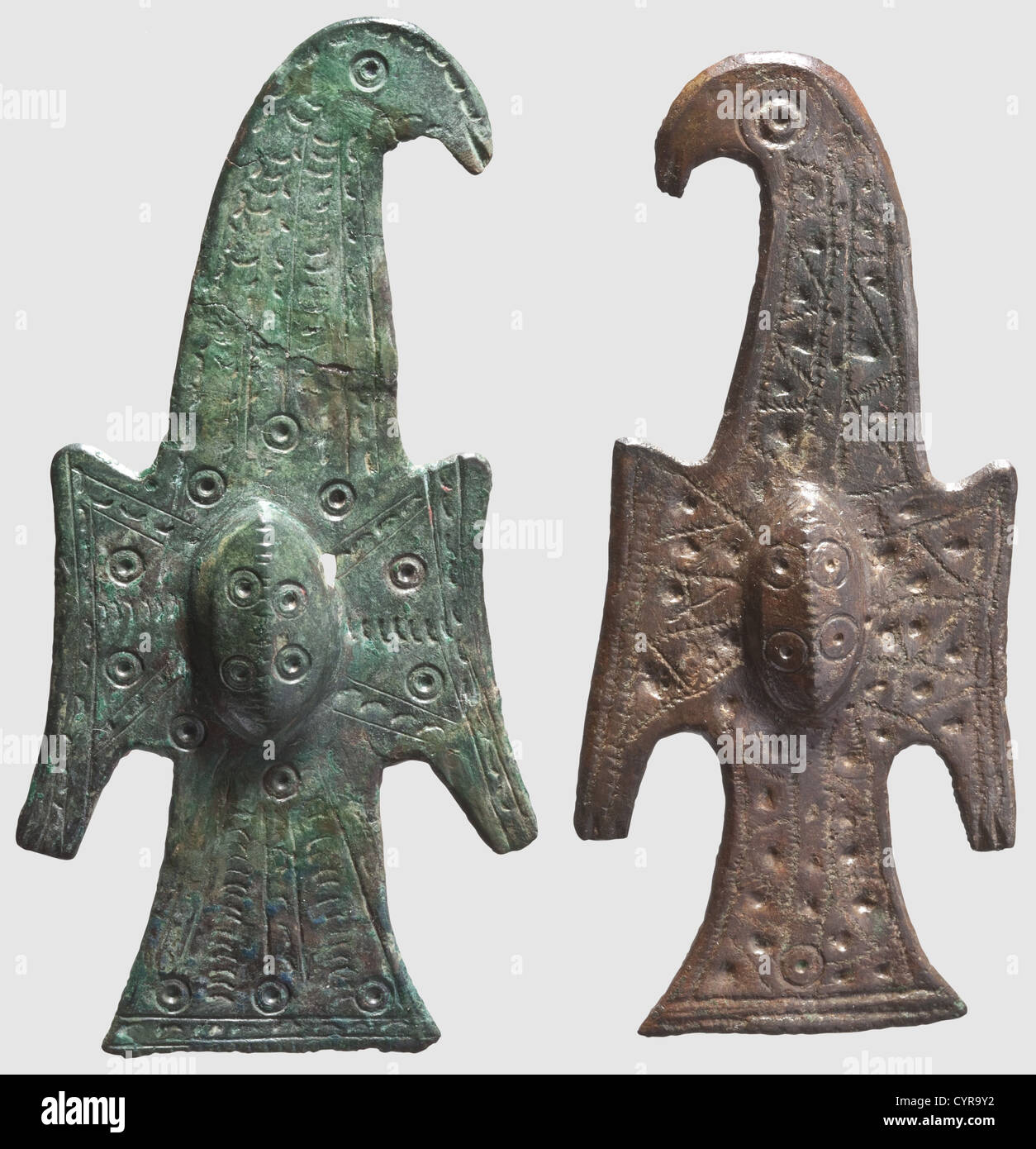 A pair of Visigothic eagle fibulae,5th/6th century A.D. Bronze with ...