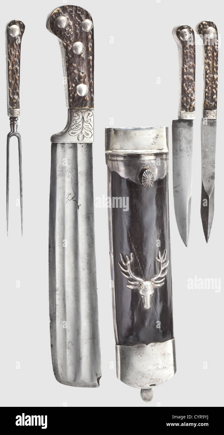 A fine German silver-mounted hunting trousse,18th century A "Waidblatt ...