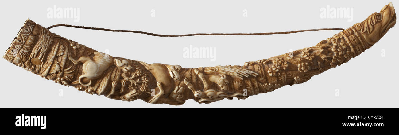 A German olifant, 19th century Blowing horn carved from an elephant ...