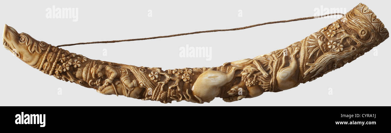 A German olifant, 19th century Blowing horn carved from an elephant ...