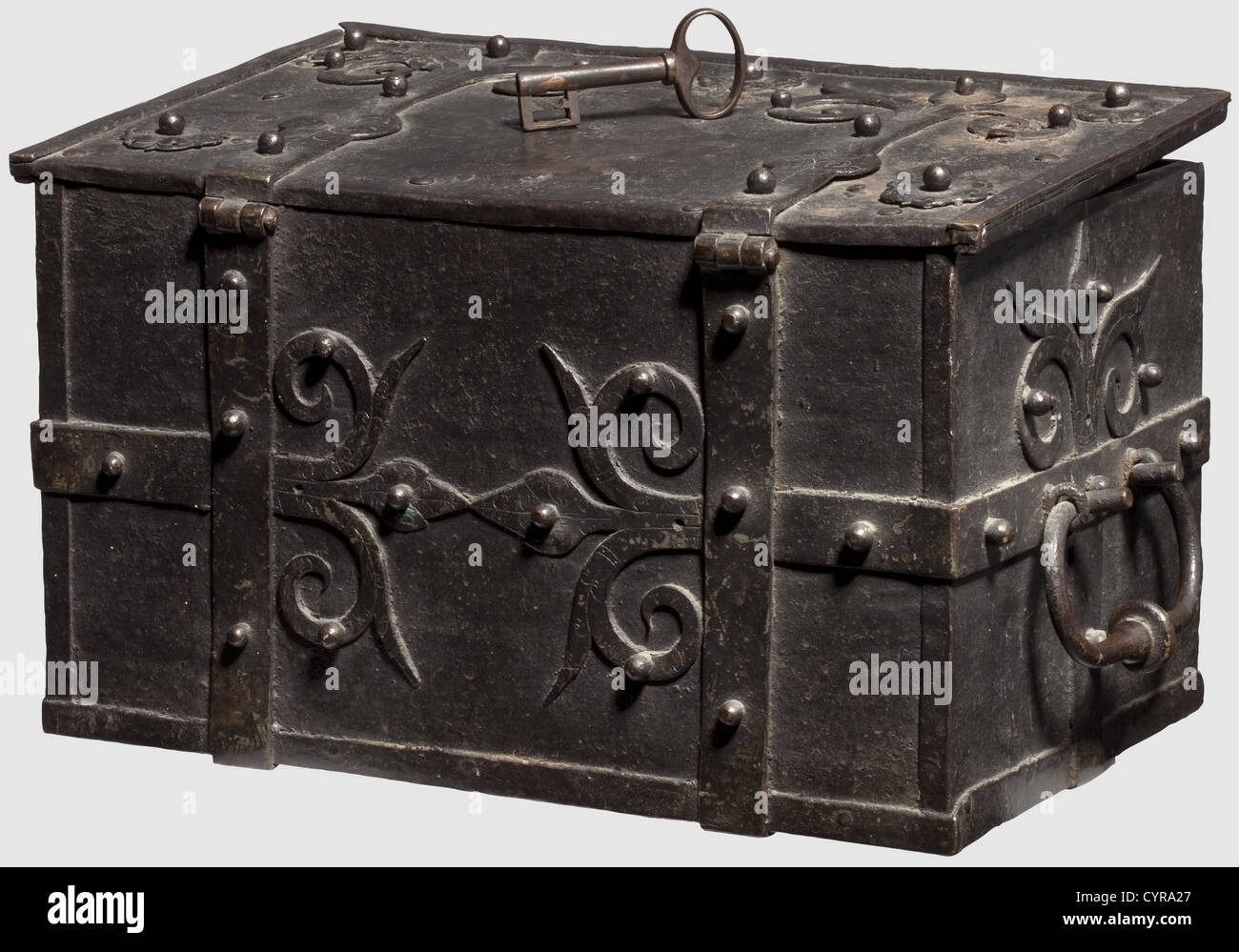 A South German iron casket,1st half of 17th century Rectangular body of ...