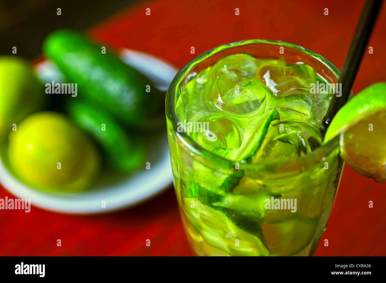 cold fresh lemonade drink with cucumber and lime Stock Photo - Alamy