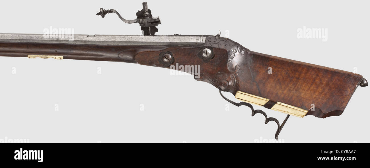 A wheellock rifle,Johann Georg Dax,Munich circa 1730. Octagonal barrel ...