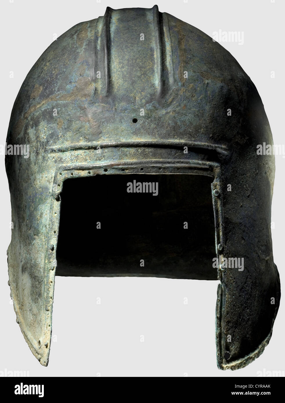 An Illyrian type helmet,6th century B.C.Bronze with strong,greenish ...