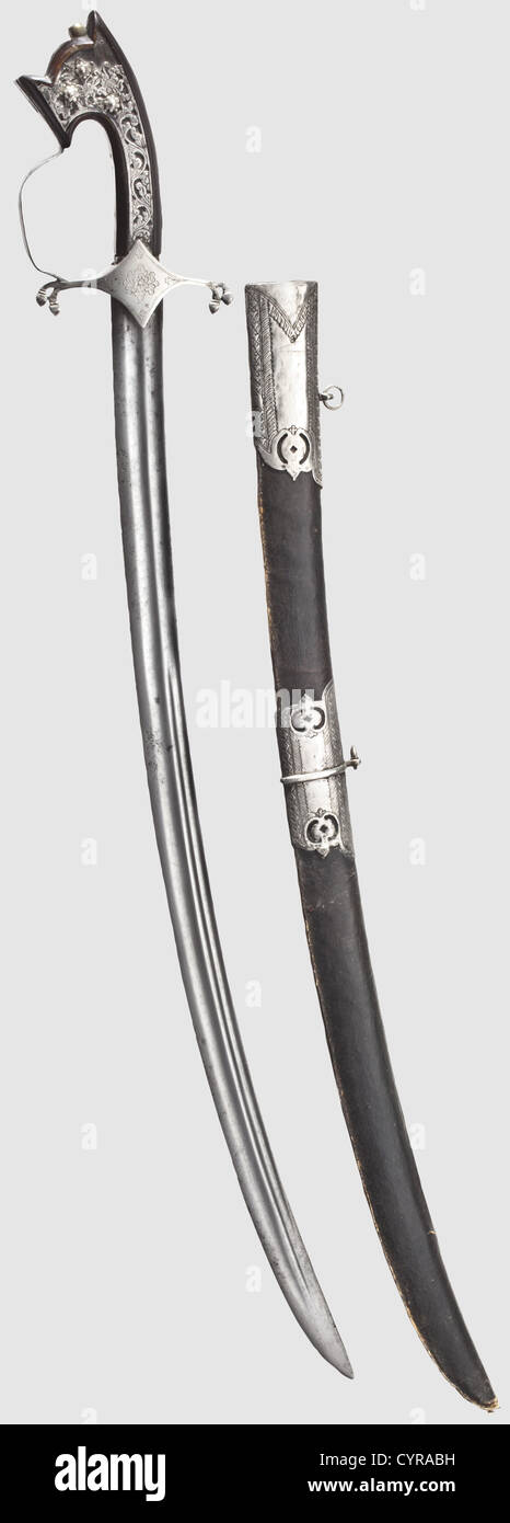 A Moroccan silver-mounted nimcha,circa 1800 Slightly curved blade with ...