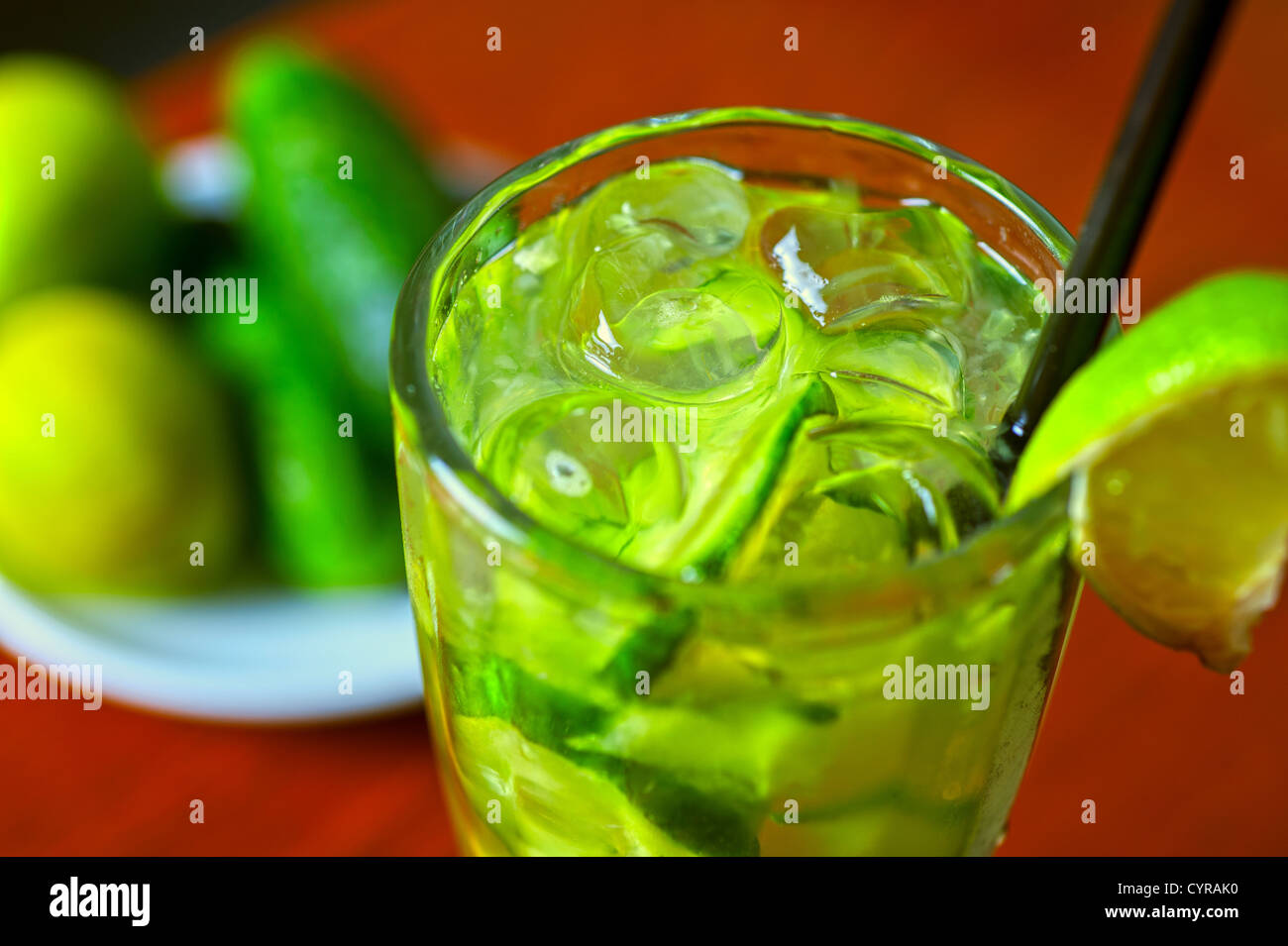 cold fresh lemonade drink with cucumber and lime Stock Photo - Alamy