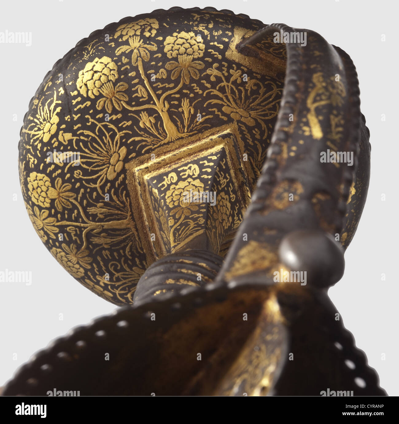 An Indian gold-inlaid chilanum,17th century Curved blade with fine ...