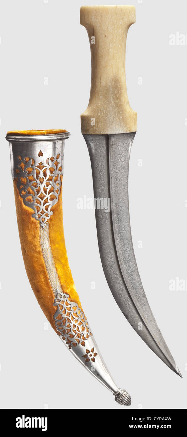 An Indian silver-mounted khanjar, circa 1800 Double-edged blade of ...