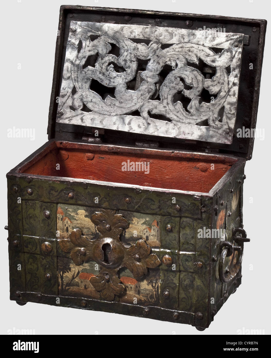 A South German miniature war chest,circa 1700 Small iron casket in the ...