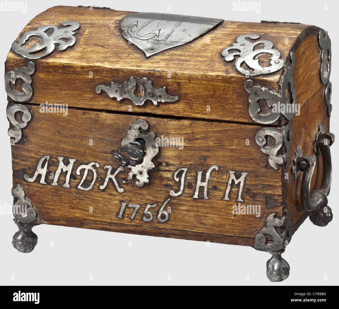 A North German casket trimmed with pewter,dated 1756 Rectangular oak ...
