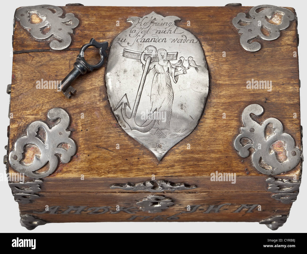 A North German casket trimmed with pewter,dated 1756 Rectangular oak ...