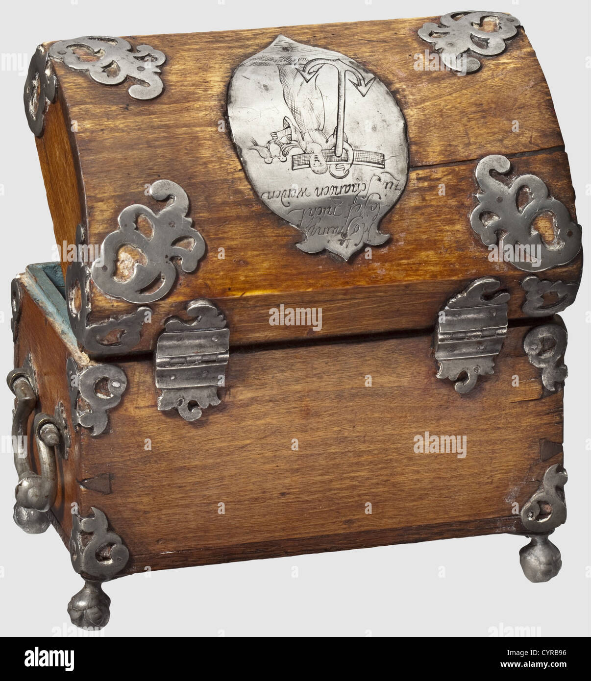 A North German casket trimmed with pewter,dated 1756 Rectangular oak ...