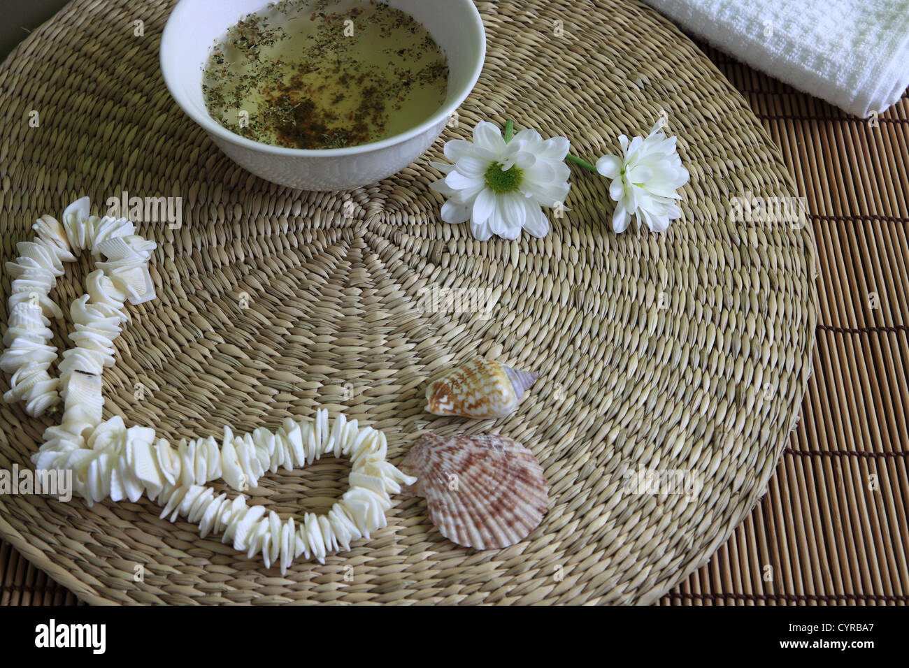 Spa design with herb and daisy Stock Photo - Alamy