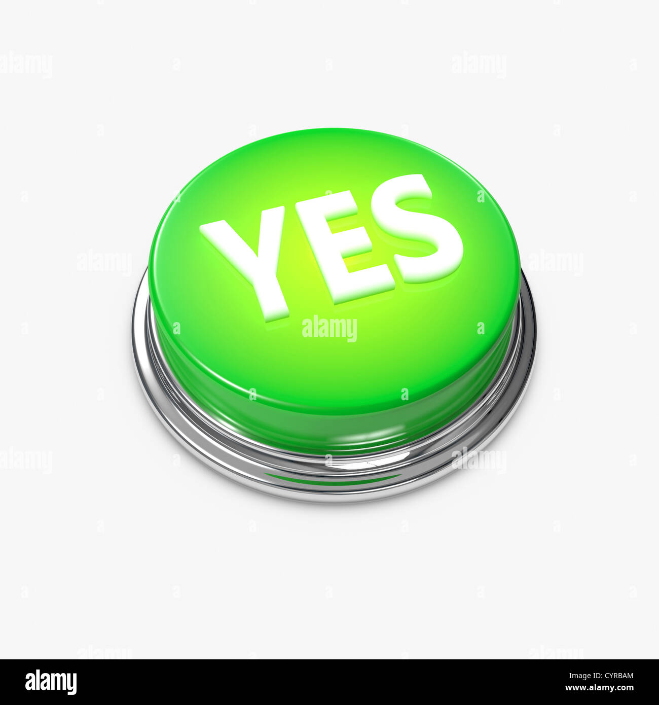 A glowing green Button with the caption yes on it Stock Photo - Alamy