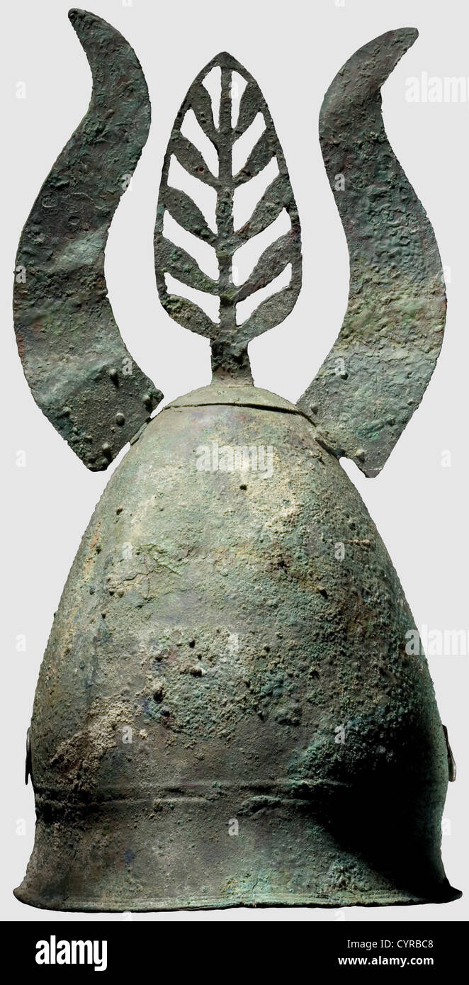 A Hellenistic Pilos type helmet with horns,4th century B.C.Bronze.Tall ...