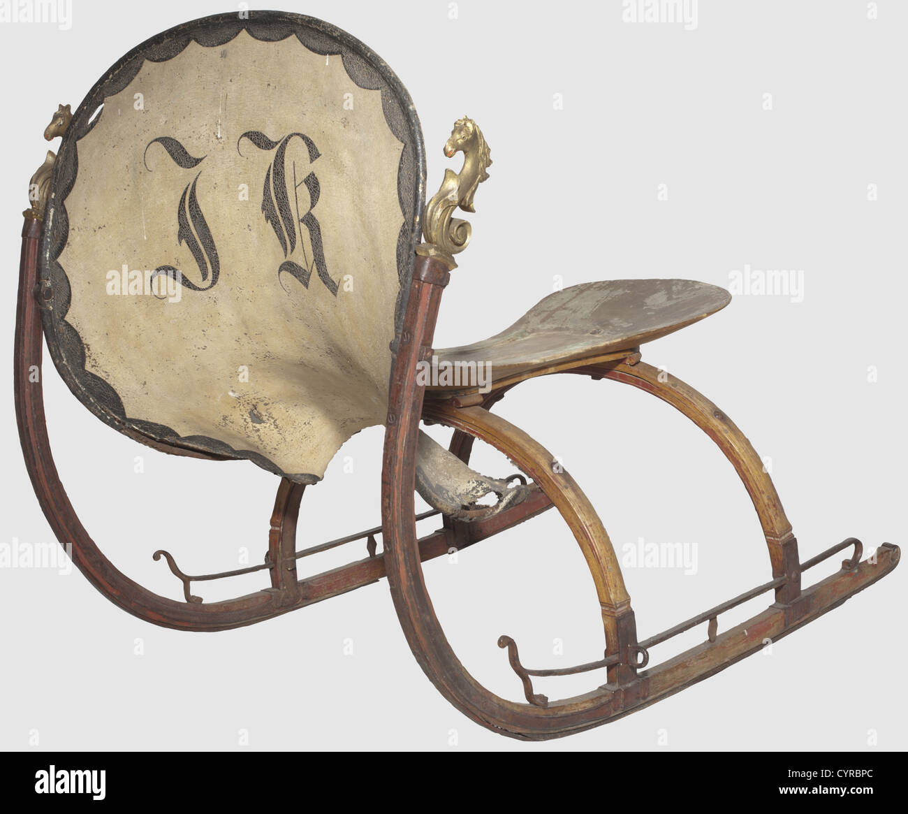 A German horse-drawn sleigh, mid 19th century Light wooden sleigh with ...
