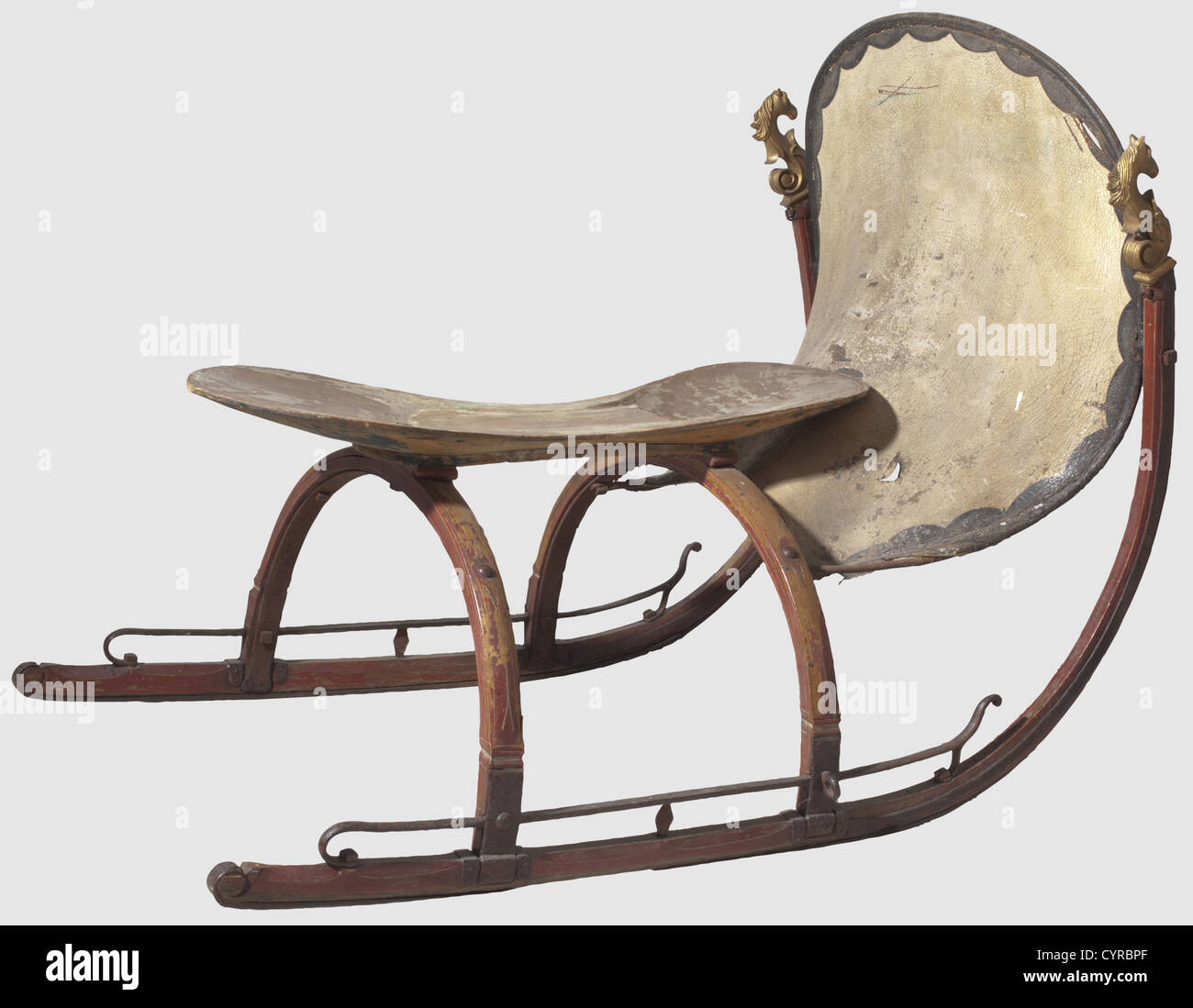 A German horse-drawn sleigh, mid 19th century Light wooden sleigh with ...
