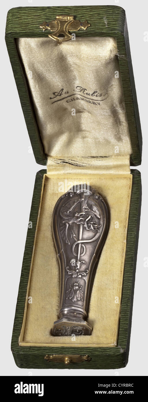 Ferdinand Count Zeppelin,a personal silver seal in its case Silver with ...