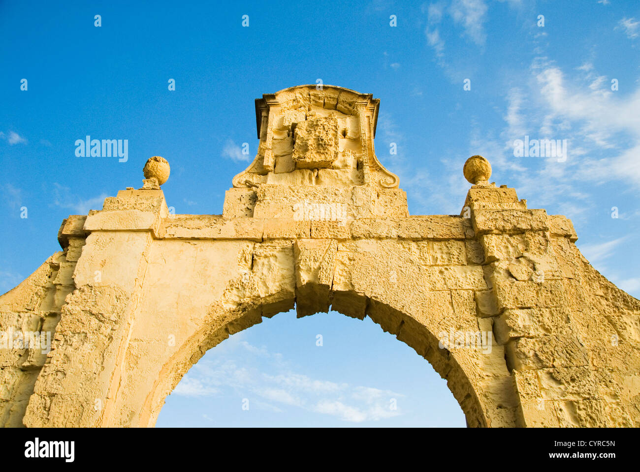 Low angle view of a ruined gate, Malta Stock Photo - Alamy