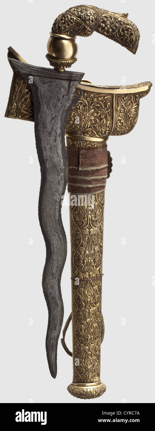A silver-mounted gilt ceremonial kris,Sulawesi,20th century Wavy,bog ...